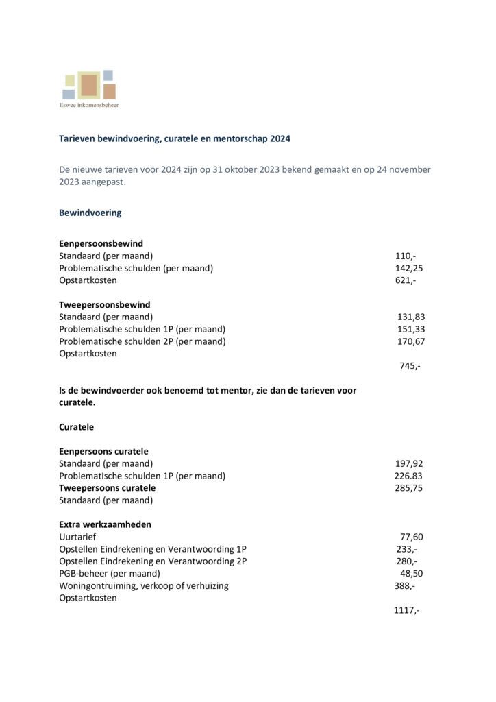 Tarieven 2024 – Eswee inkomensbeheer